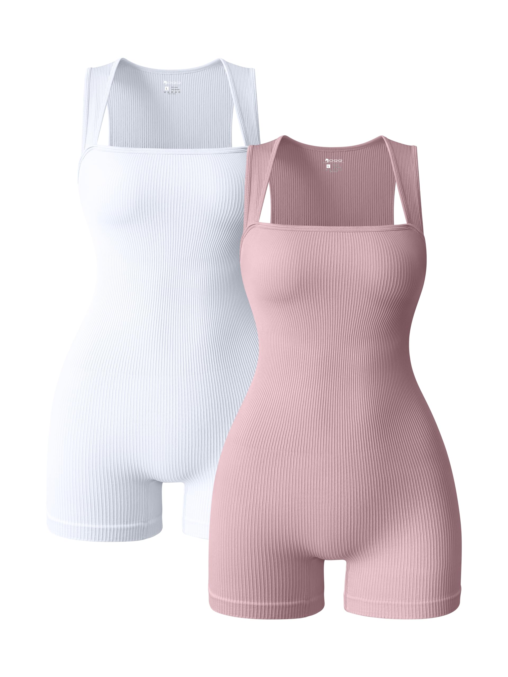 OQQ Women 2 Piece Rompers Yoga Stretch Strappy Square Neck Sleeveless ...