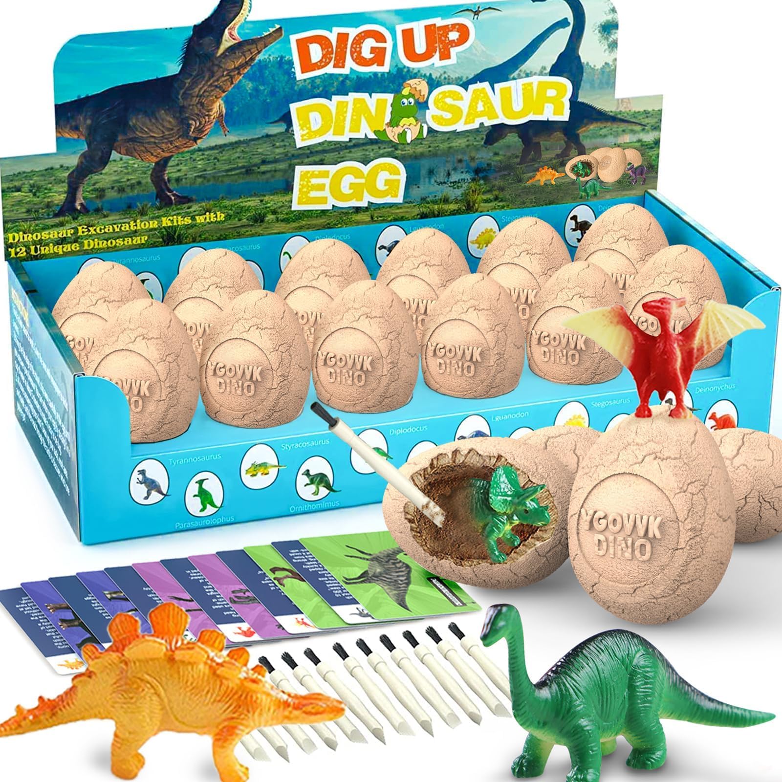 YGOVVK Dinosaur Eggs Dig Kit - Dinosaur Toys for Kids - Break Open 12 ...