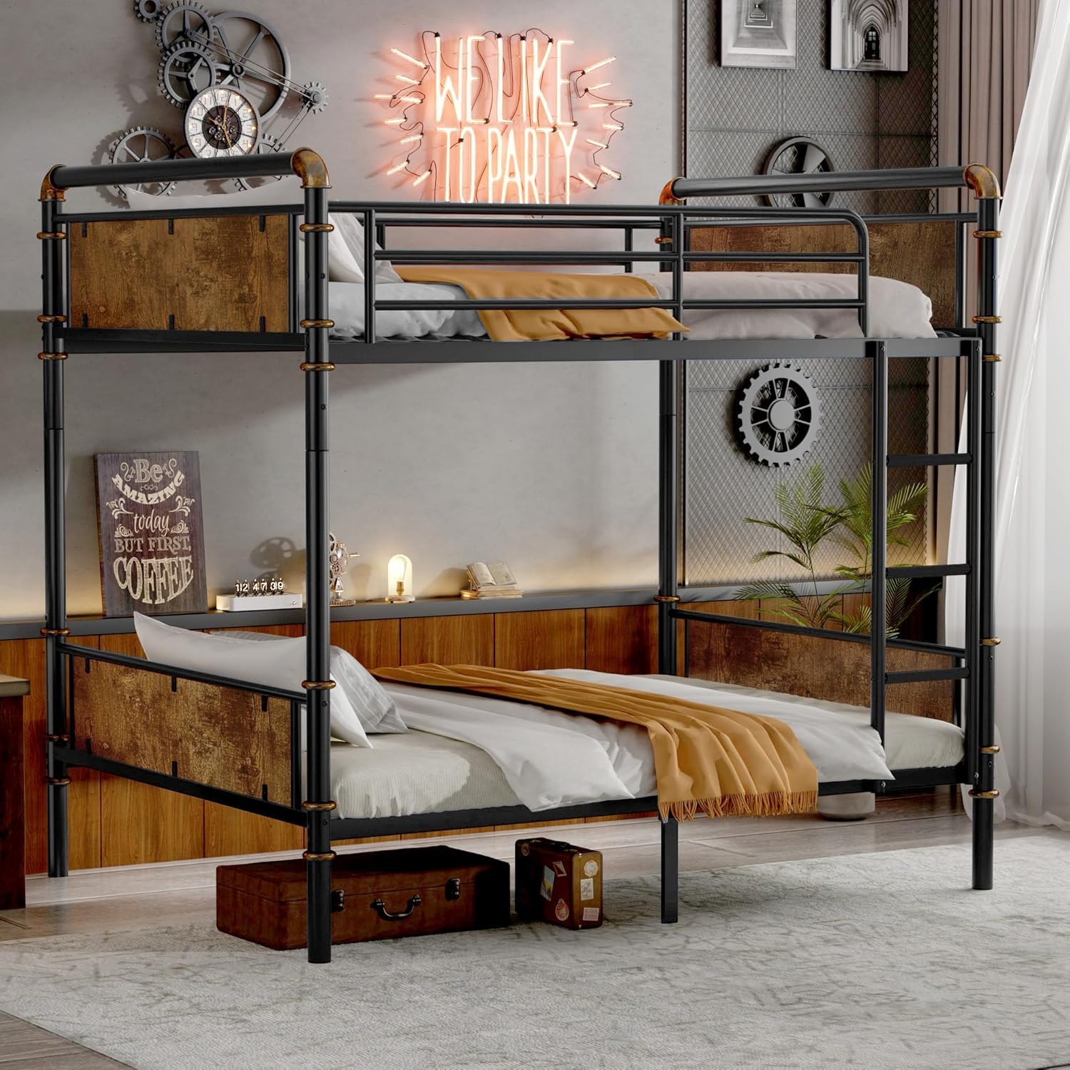 Miscoos Twin XL Over Twin XL Bunk Bed, Industrial Detachable Twin XL ...