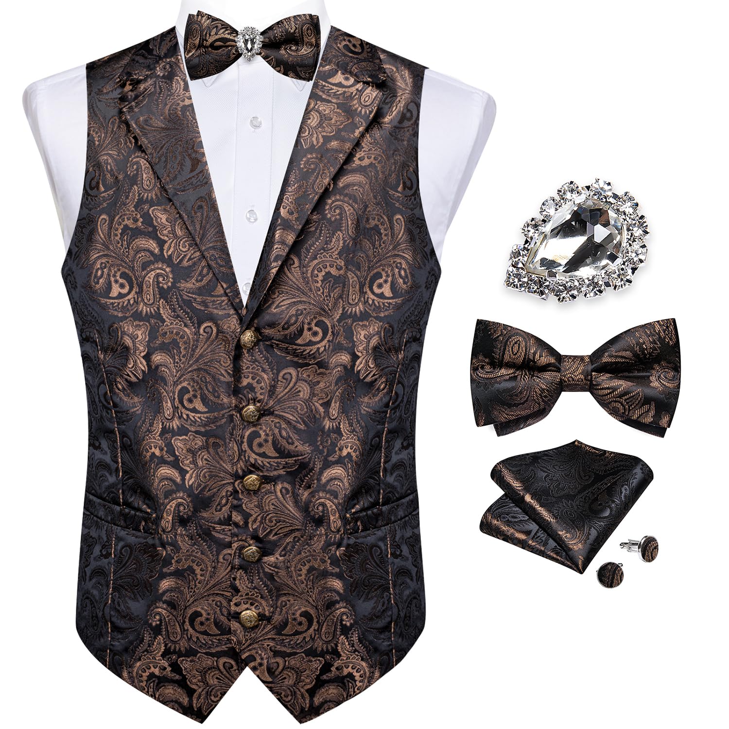 DiBanGu Dark Brown Suit Vest and Bowtie Set for Men Extra Size Dress ...