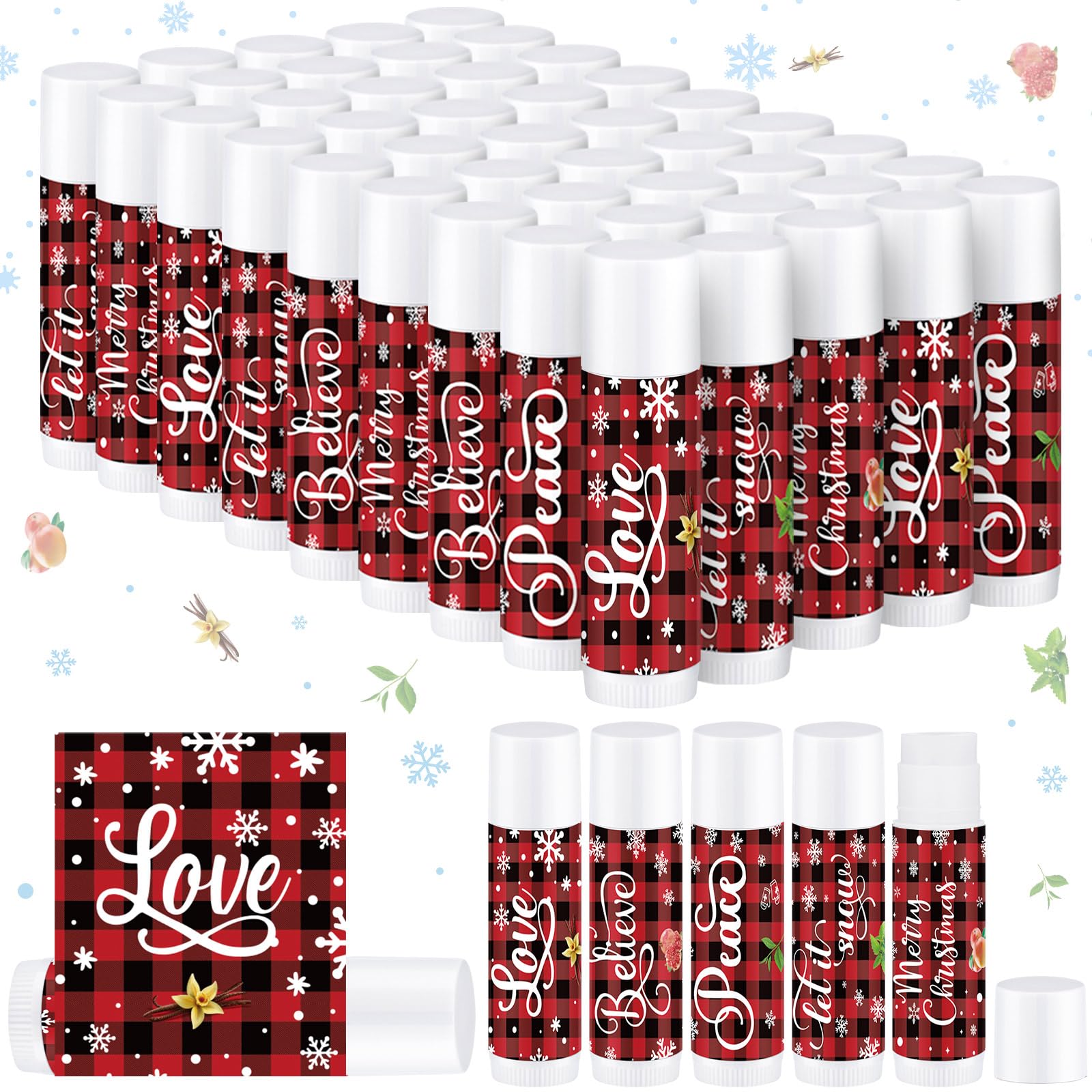 Dunzy 50 Pcs Christmas Lip Balm Bulk Red and Black Buffalo Plaid ...