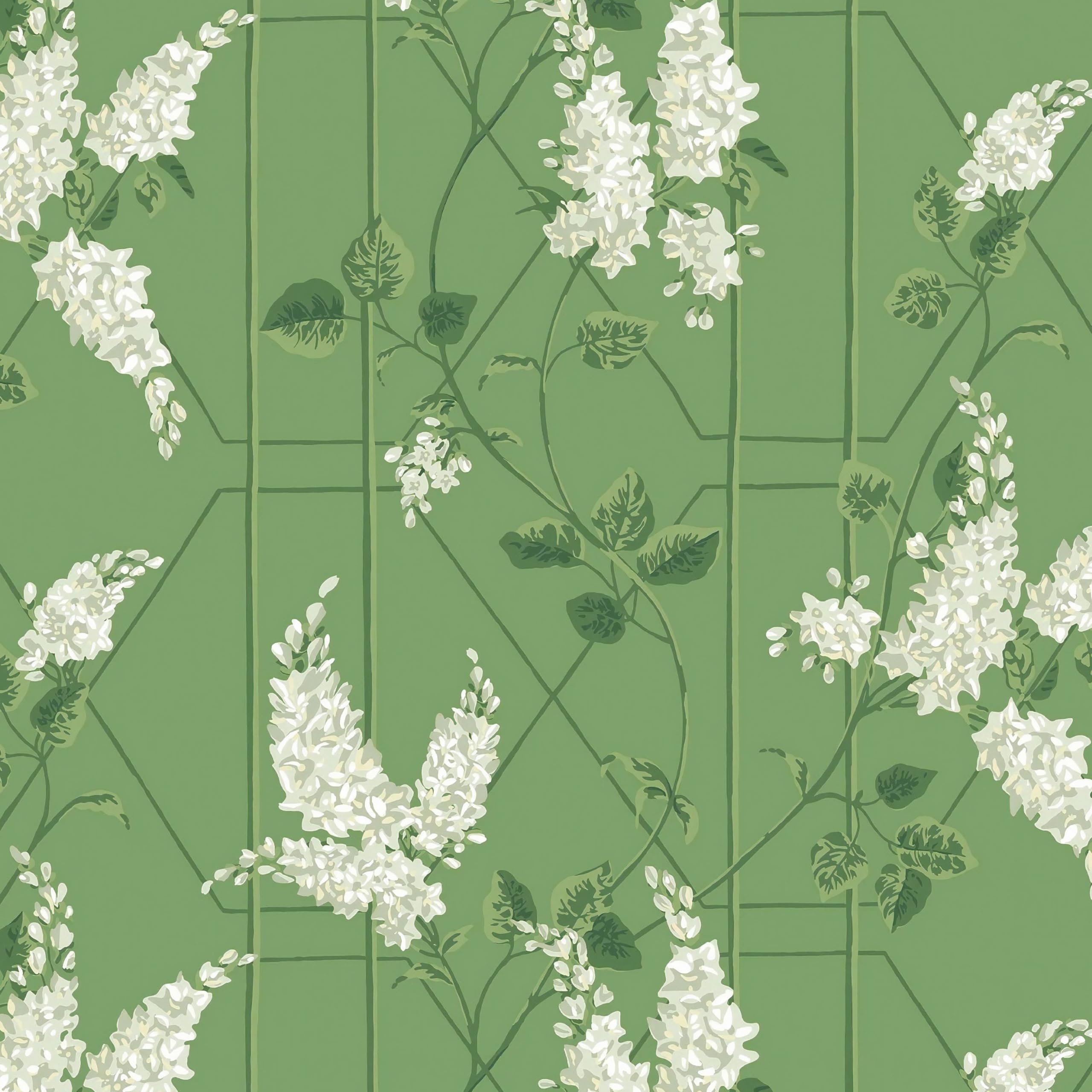 Fiula White Flower and Green Leaves Wallpaper Peel and Stick Wallpaper ...