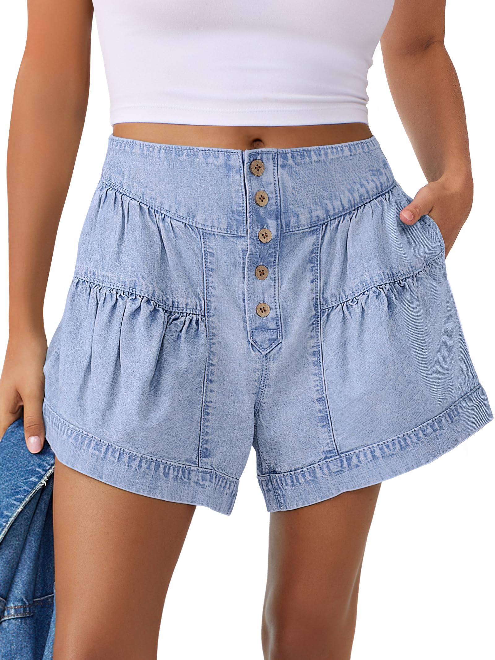 ANRABESS Women's Denim Shorts Summer Baggy High Waisted Flowy Wide Leg ...