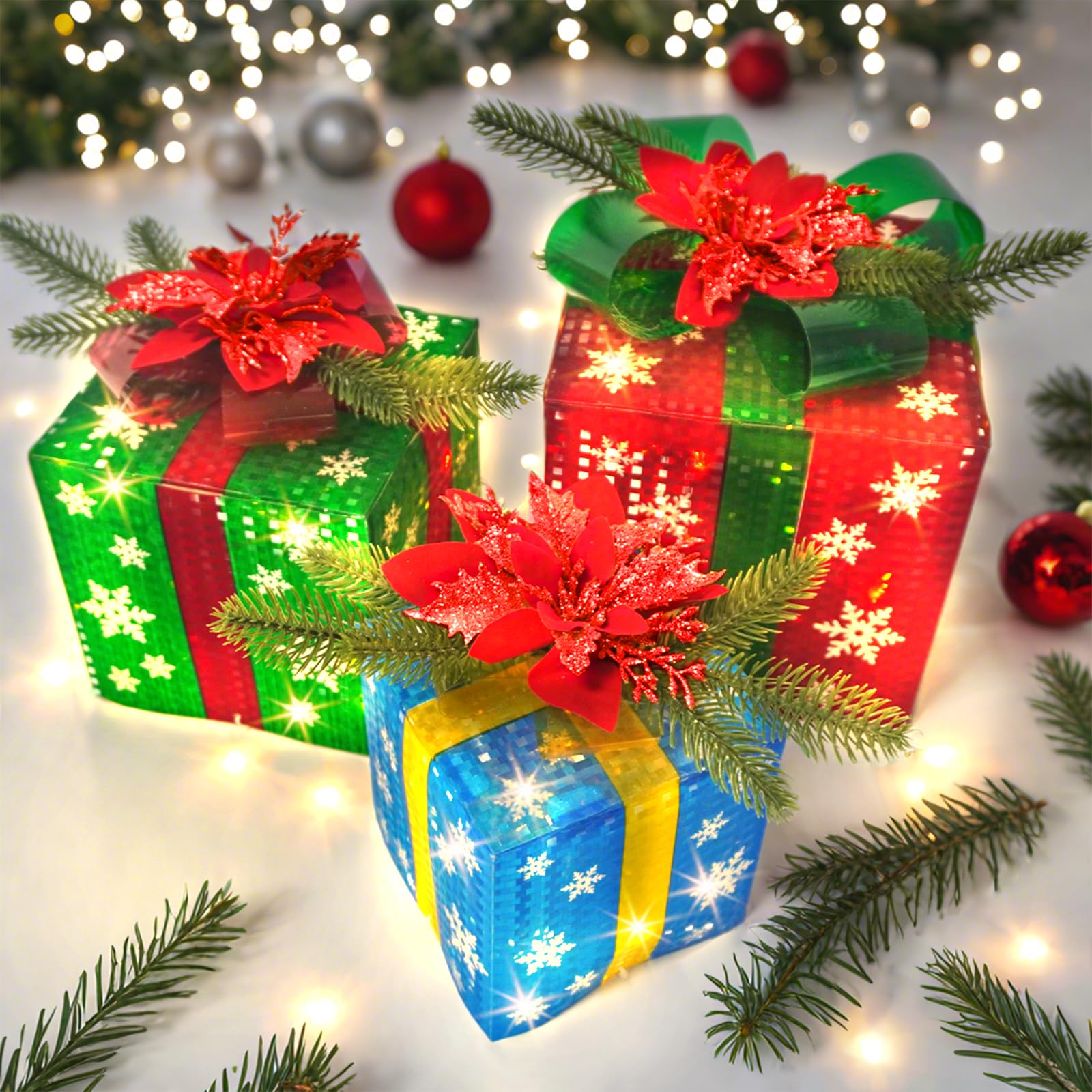 Uieke Set of 3 Christmas Lighted Gift Boxes Christmas Decorations, 60 ...