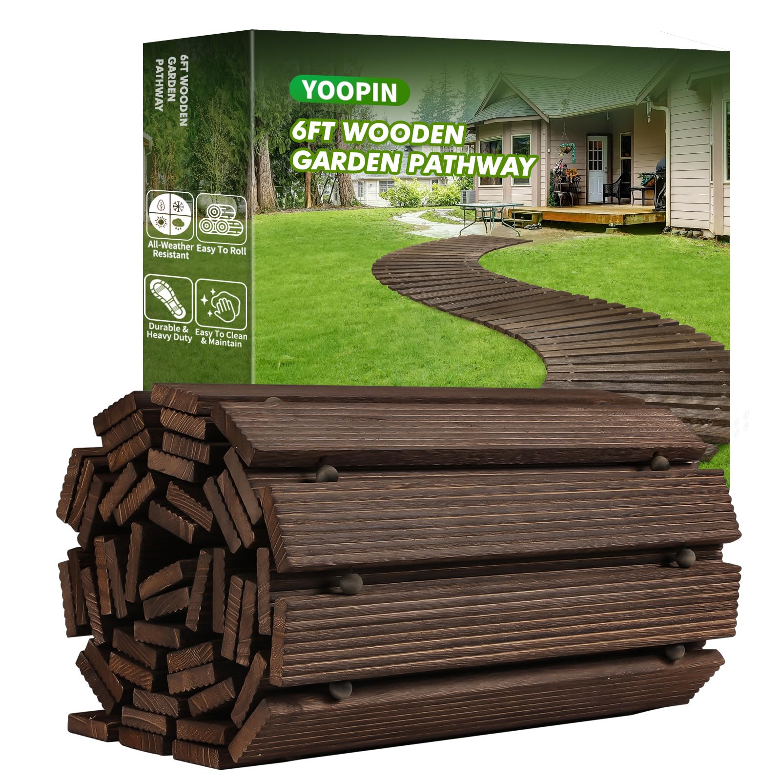 Yoopin 6' Wooden Garden Pathway, Outdoor Roll Out Straight Walkway ...