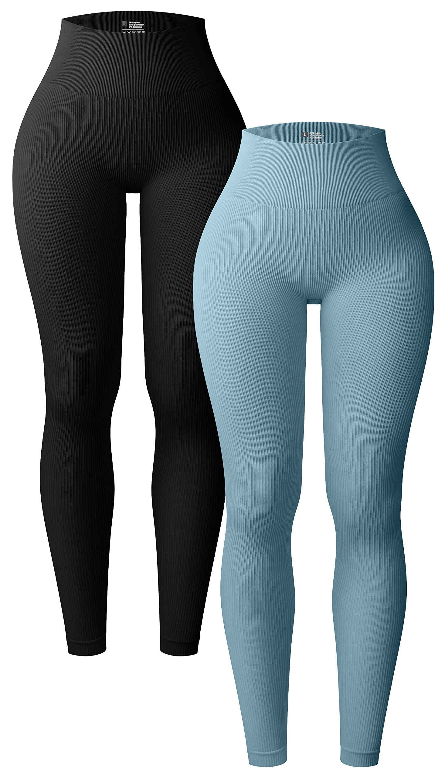 OQQ Women's 2 Piece Yoga Leggings Ribbed Seamless Workout High Waist ...