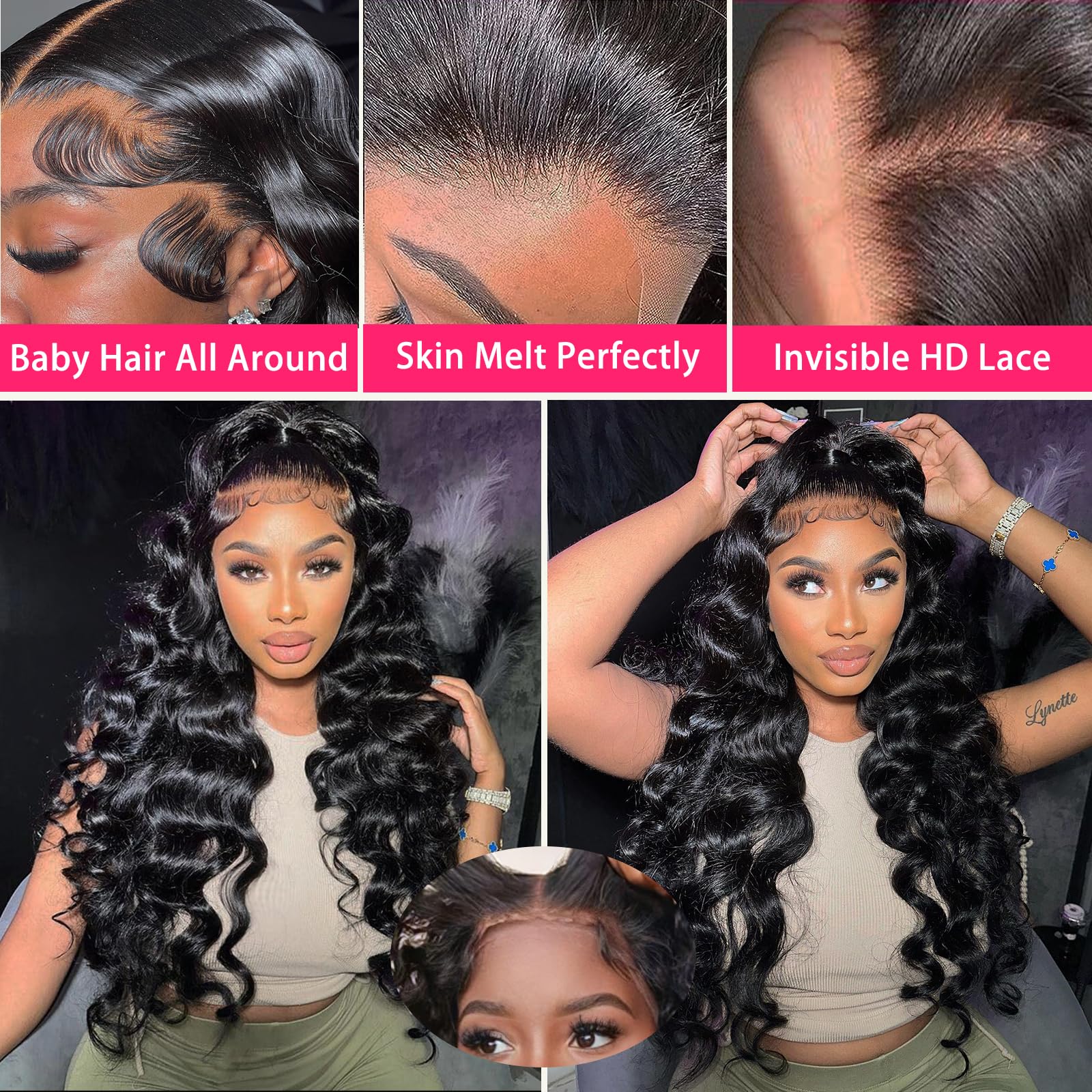 Mua Body Wave HD Lace Front Wigs Human Hair Pre Plucked 28 Inch 180% ...