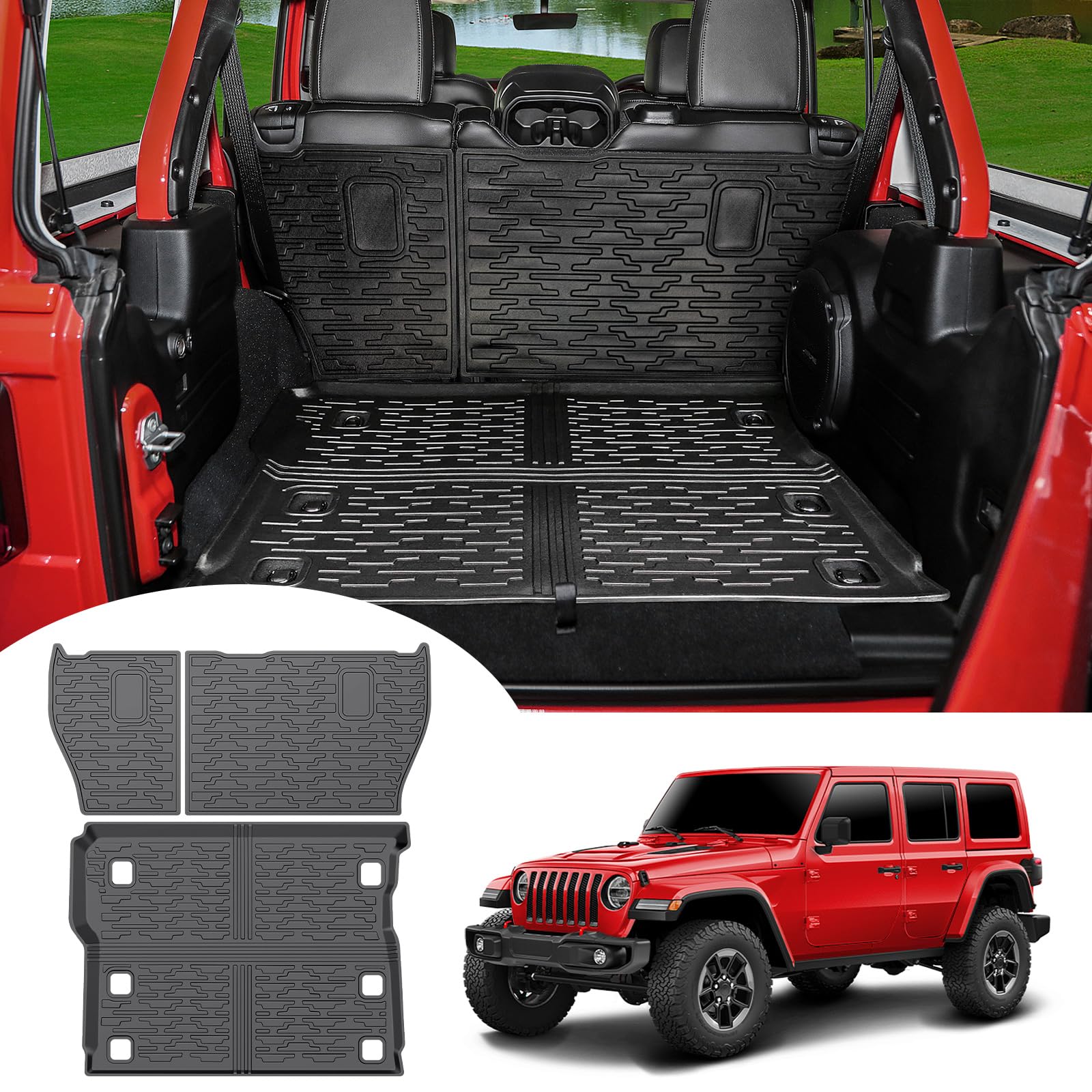 Utiiy Cargo Mat with Seat Back Cover Fit for 2018-2024 Jeep Wrangler JL ...