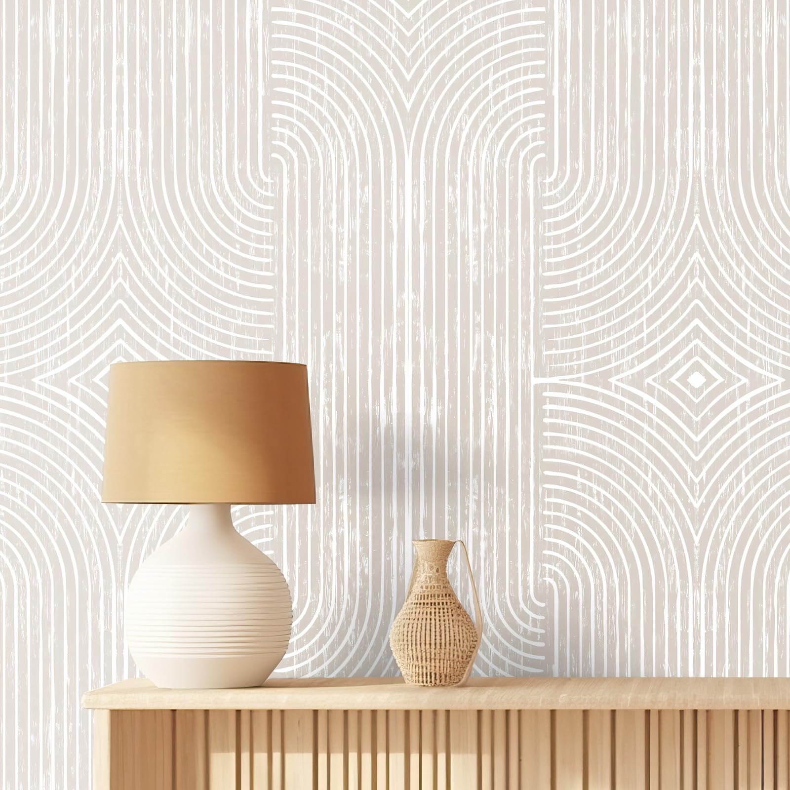 Wonderjune Modern Neutral Peel and Stick Wallpaper Removable Abstract ...