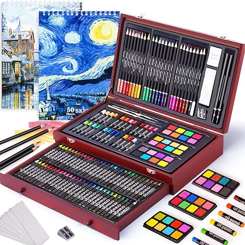 145 Piece Deluxe Art Set with 2 x 50 Sheet Drawing Pad, Art Supplies ...