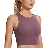 CRZ YOGA Womens Butterluxe High Neck Longline Sports Bra - U Back Padded Crop Workout Tank Top ...