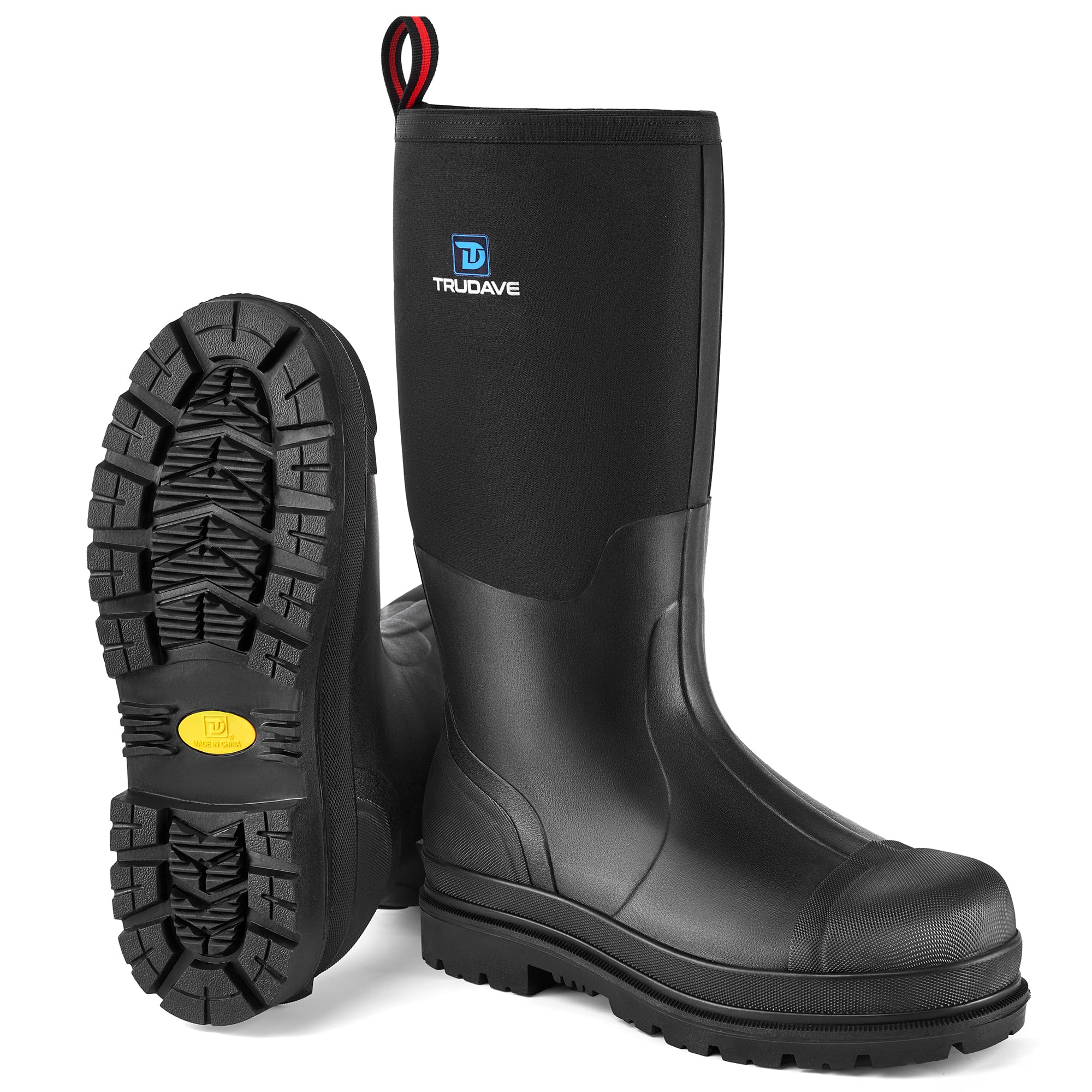 Rubber Work Boots with Steel Shank, Men's Waterproof Rain Boots Anti ...