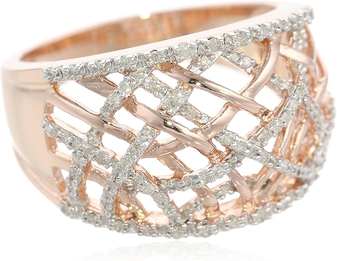 Amazon.com: 18k Rose Gold Plated Sterling Silver Diamond Ring (1/3 cttw ...