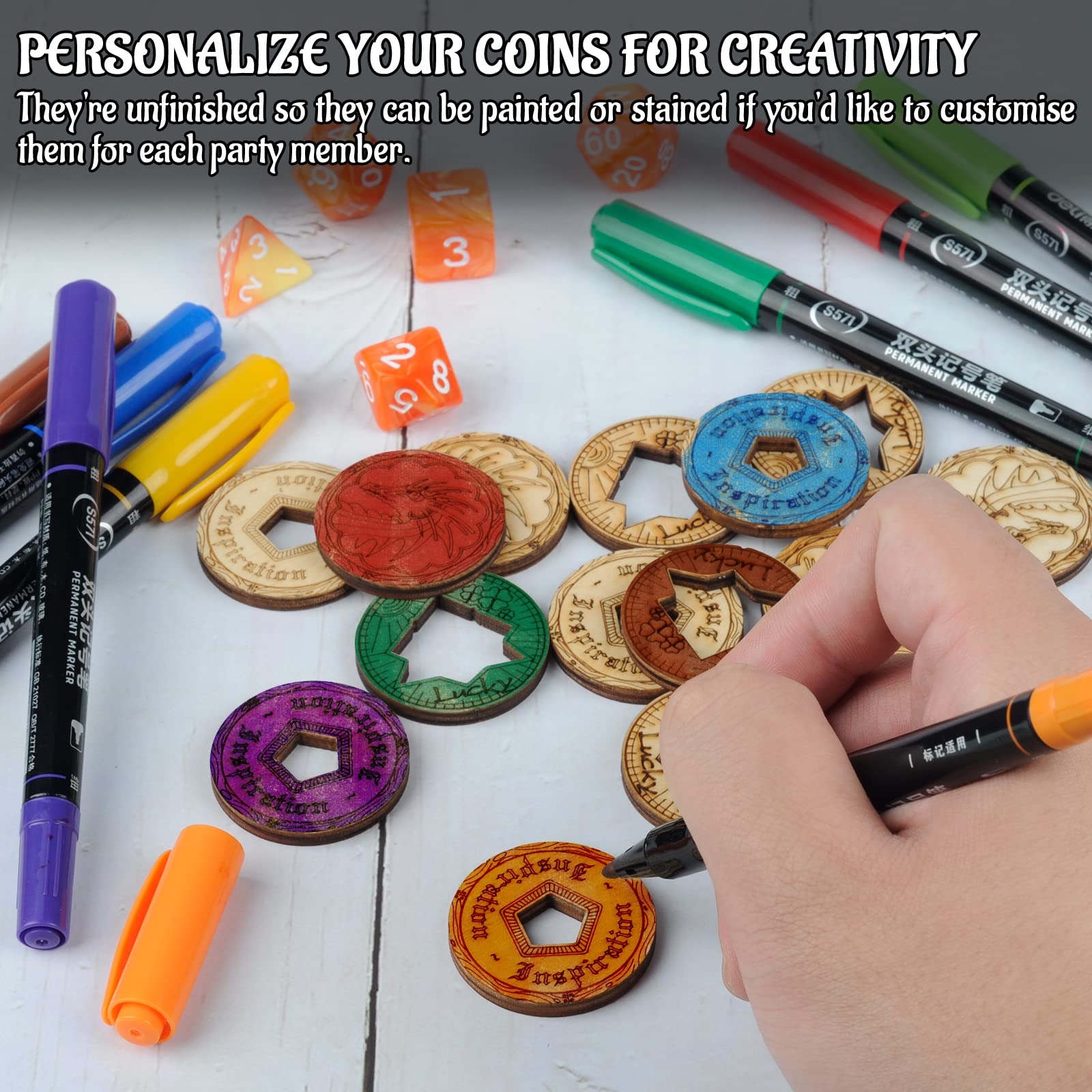 Mua DND Tokens Laser Cut Wood Coins Set of 15 in 3 Styles - Lucky ...