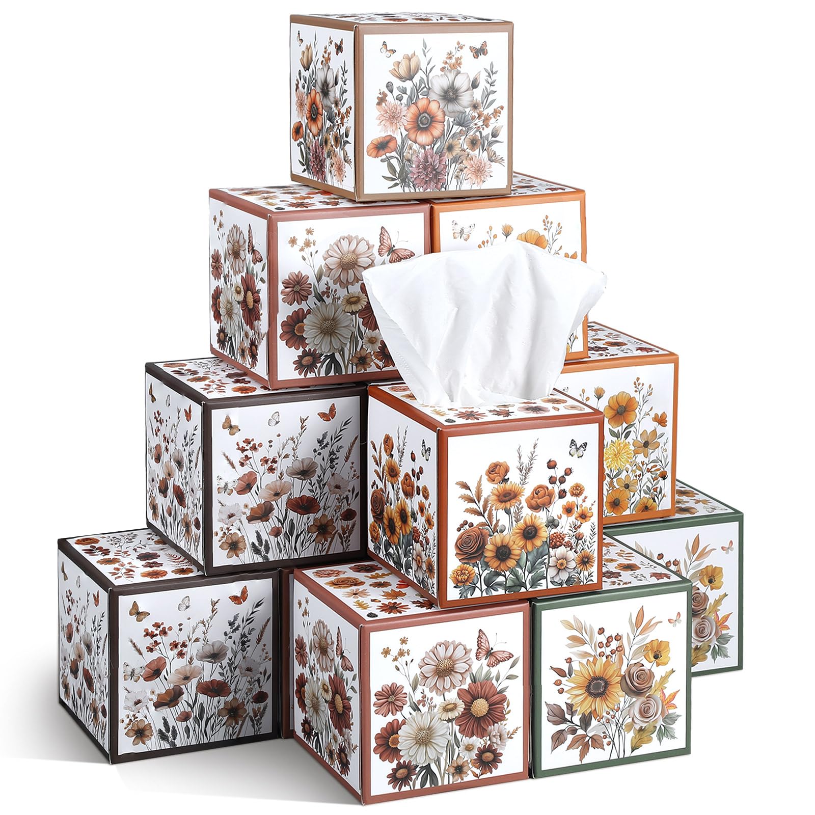 Fourluoo 12 Pack Fall Wildflower Floral Facial Tissues Cube Boxes 600 ...