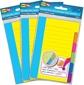 Amazon.com : Redi-Tag, RTG10245, Assorted Tab Ruled Sticky Notes, 3 ...