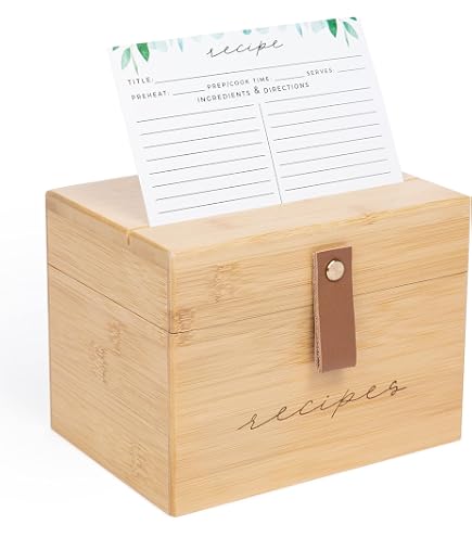 Recipe Box Wooden With Cards & Dividers - 5x7 Recipe Organizer With 100 ...