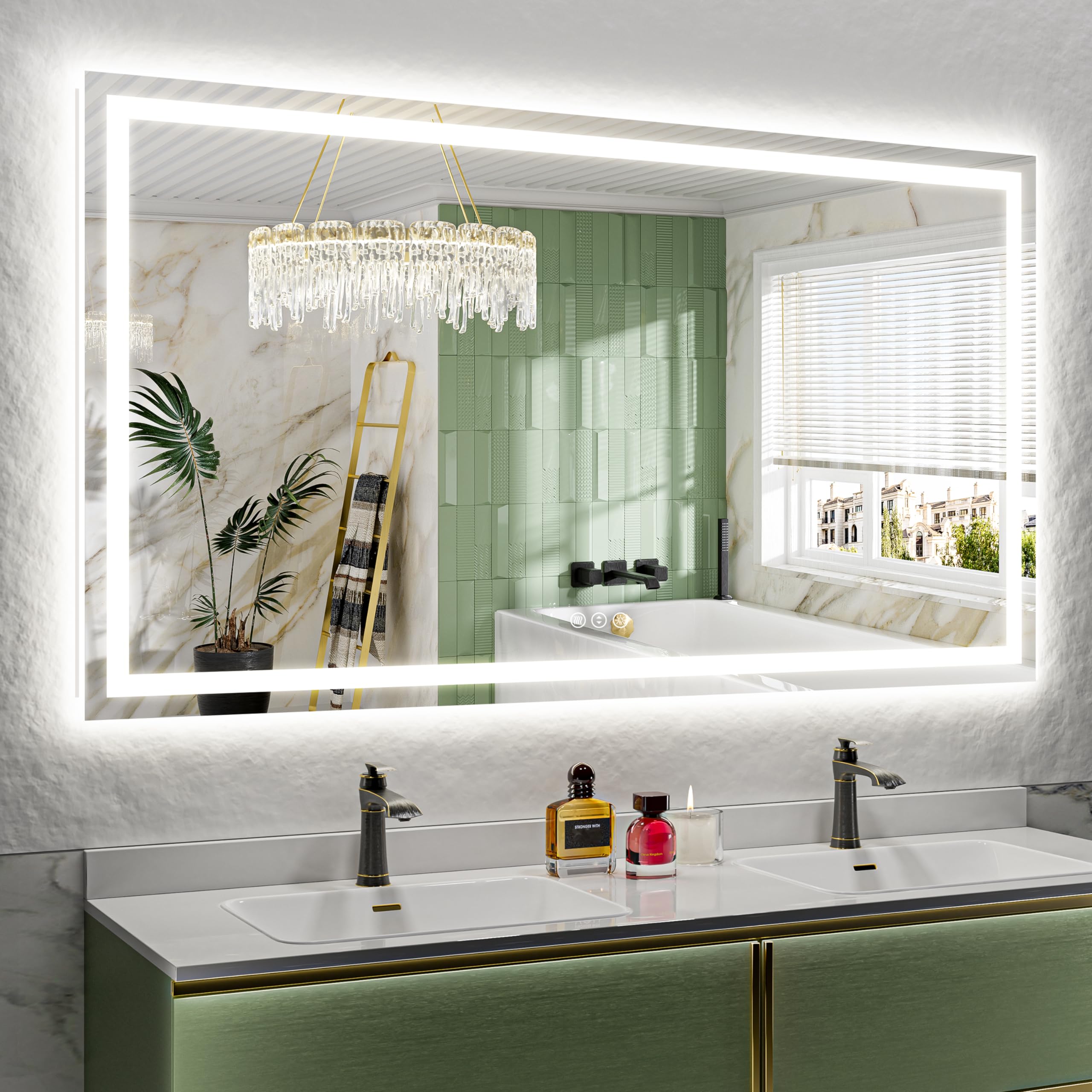 YEELAIT 72x40 Inch LED Bathroom Mirror with Lights Front and Backlit ...