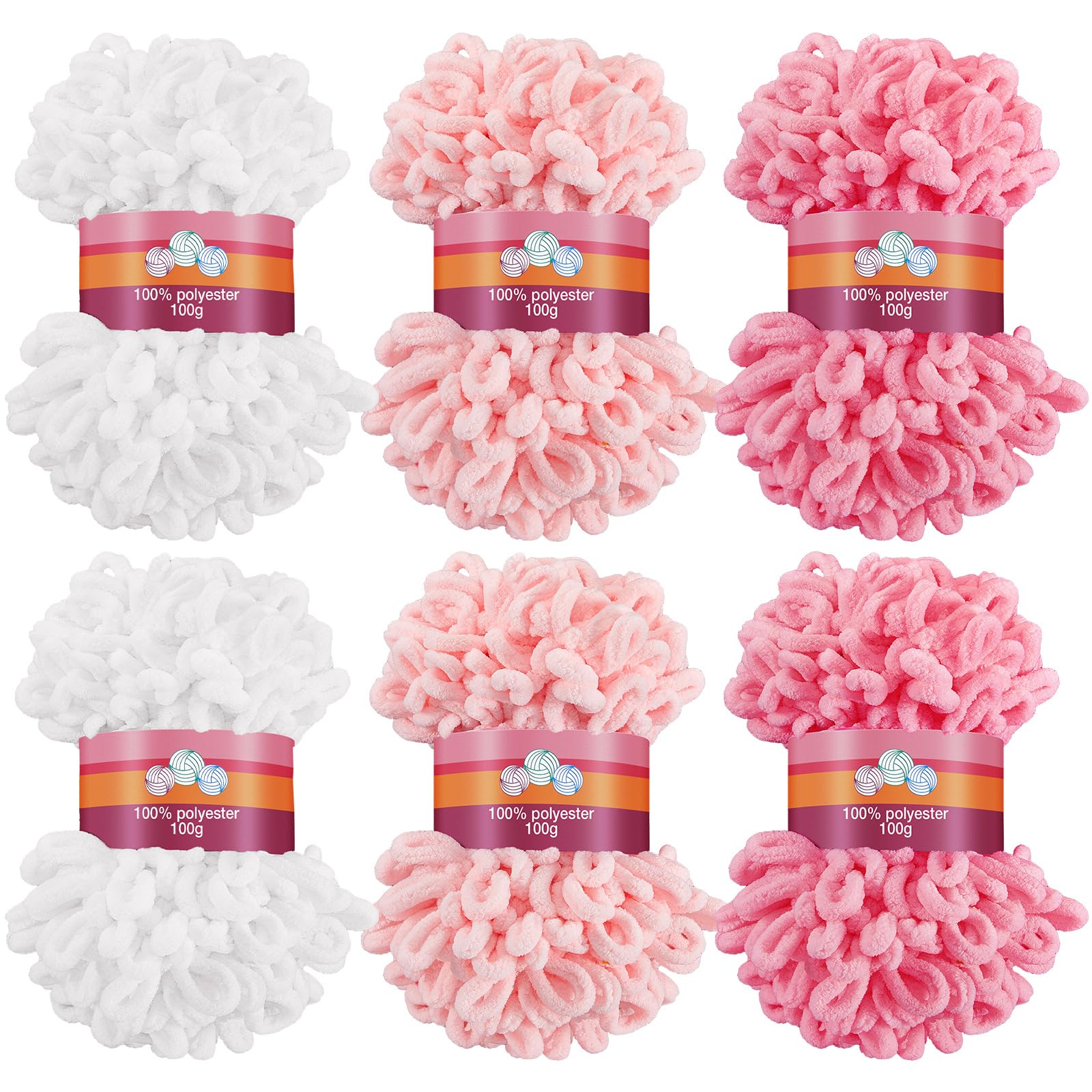 Threlaco 6 Pack Finger Loops Yarn Bulk Soft Chunky Yarn 600 G/ 6 Skeins ...