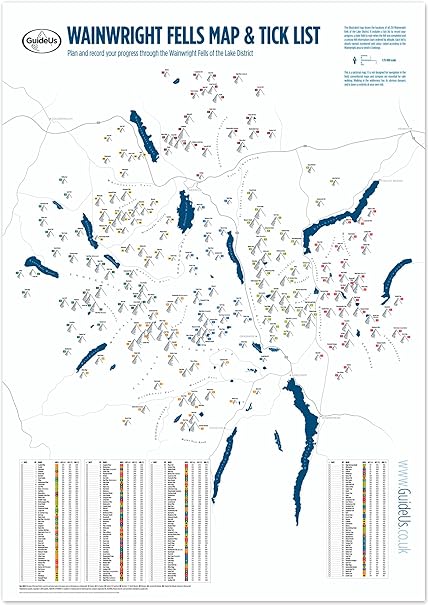 Wainwright Fells Map Poster Lake District Tick List (A1 (841 x 594mm ...
