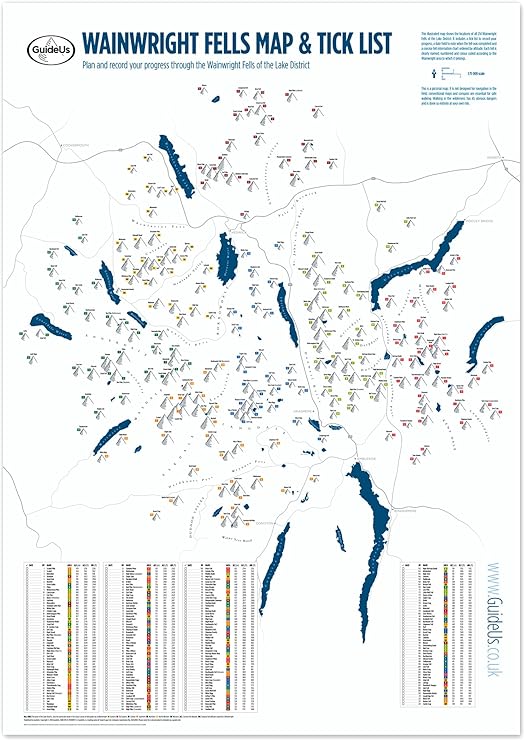Wainwright Fells Map Poster Lake District Tick List (A1 (841 x 594mm ...
