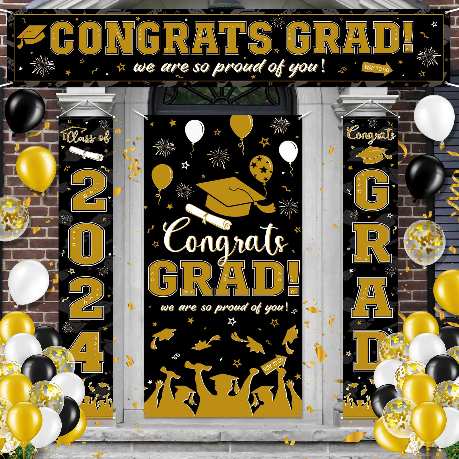 Graduation Door Decorations Class of 2024 Black and Gold, Congrats Grad ...