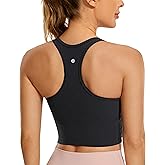 CRZ Yoga Women's High Neck Longline Sports Bra - Padded Racerback Yoga Bra Crop Tank Top with ...