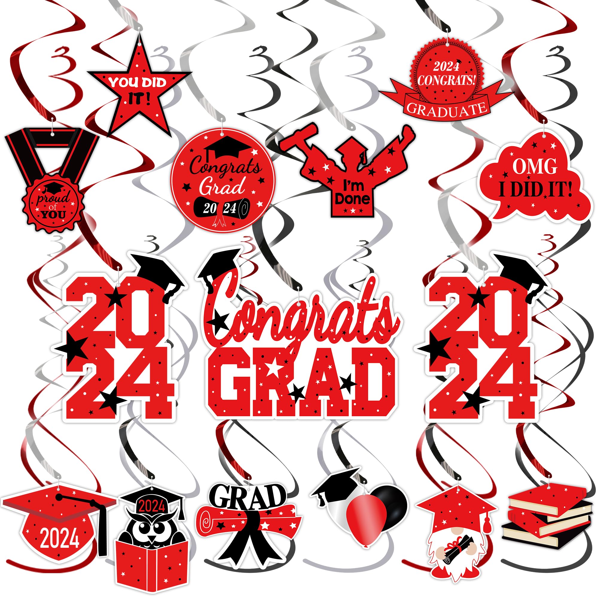 Tifeson Graduation Decorations 2024 Red - 36 PCS Graduation Party ...