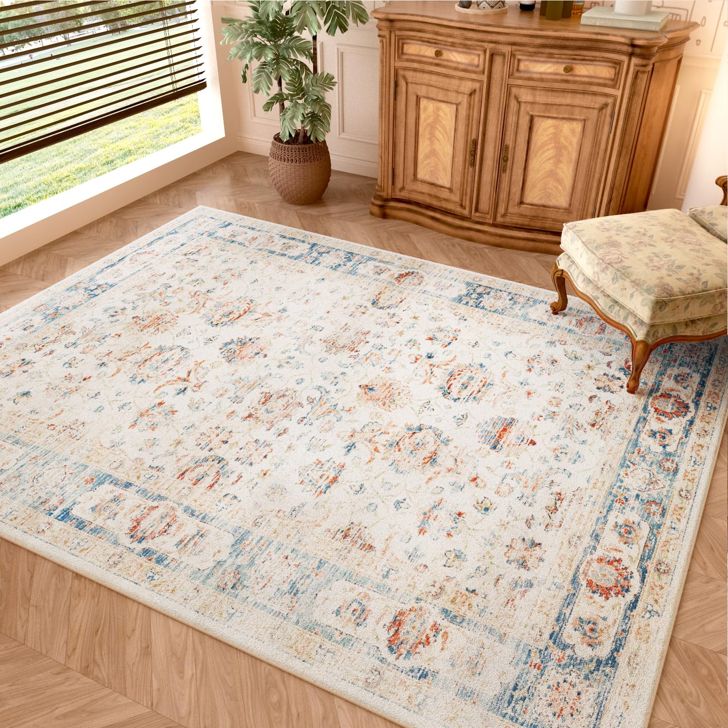 OLFRUGDT 4x6 Rug for Living Room Non Slip Washable Rug Medallion Floral ...