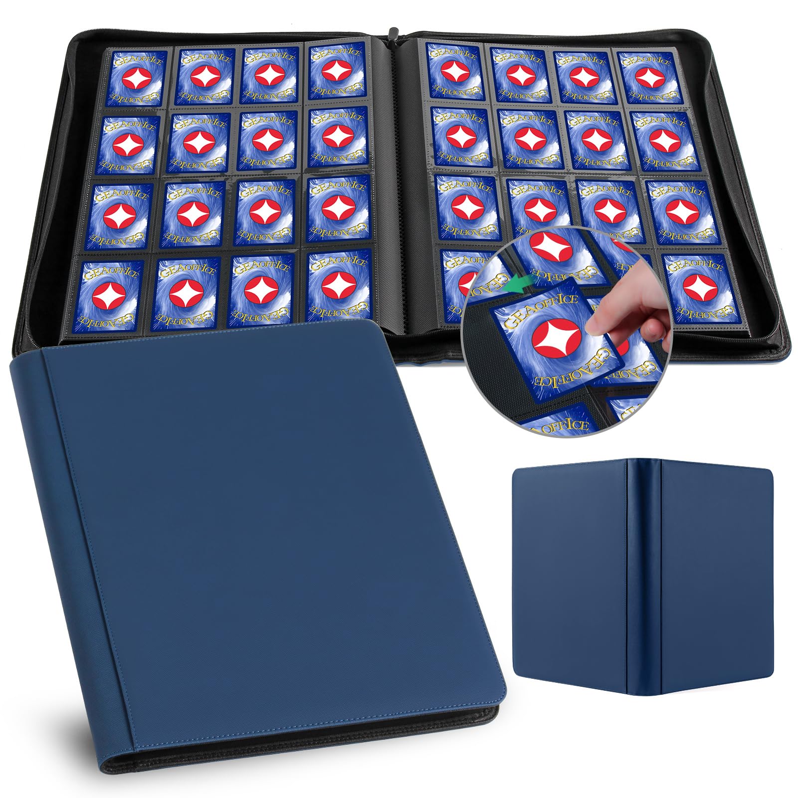 Trading Card Binder 16 Pockets, GEAoffice PU Cover Card Collection ...
