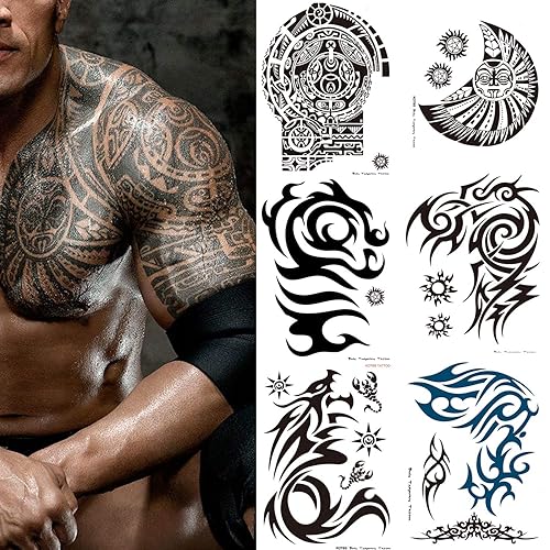 6-Sheet Large Temporary Tattoos for Men Adults Women – Waterproof Fake ...