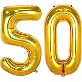 Amazon.com: Black 50 Number Balloons Giant Jumbo Number 50 Foil Mylar ...