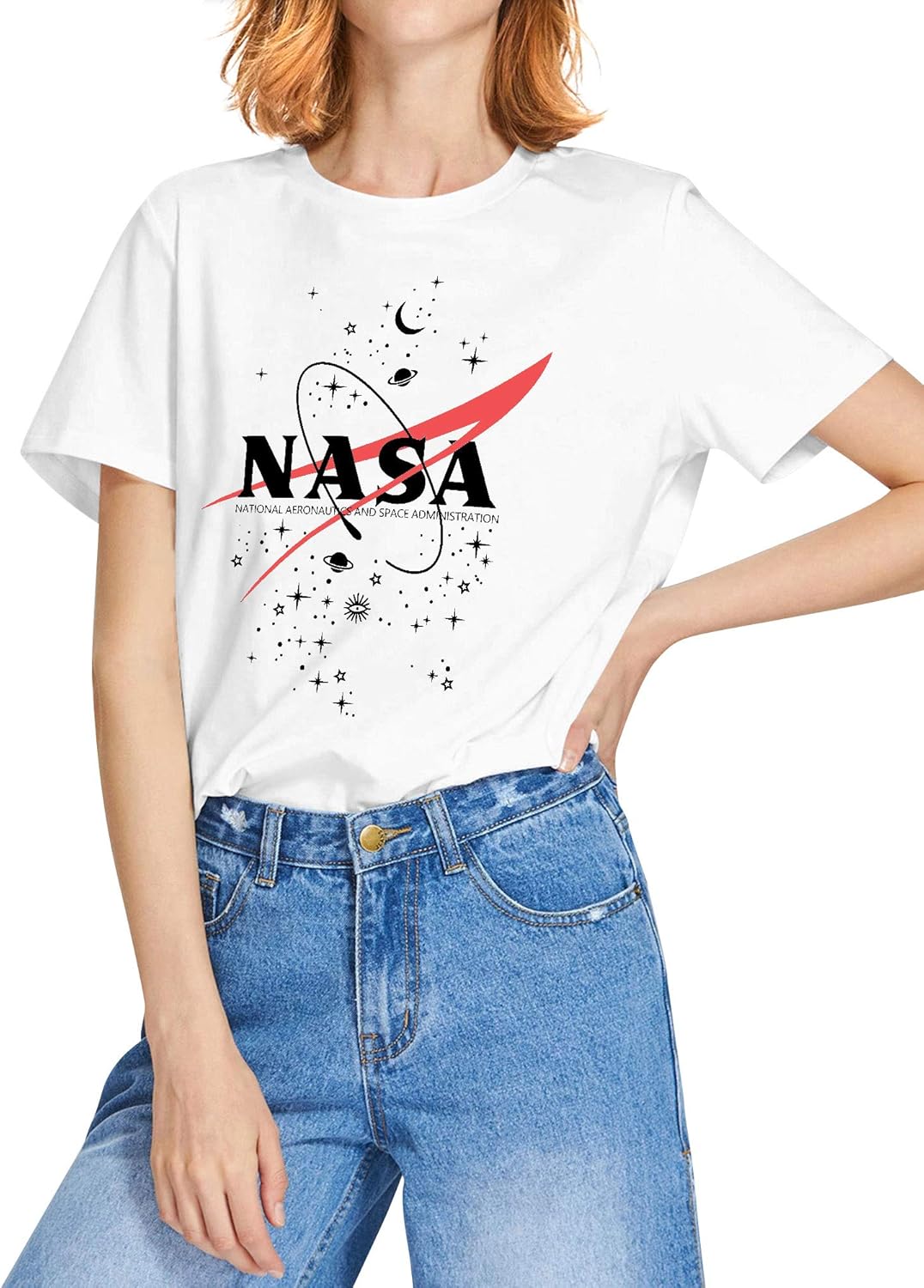 WLLW Women NASA Logo Tshirt Short Sleeve Tee Graphic Tops Space Shirt ...