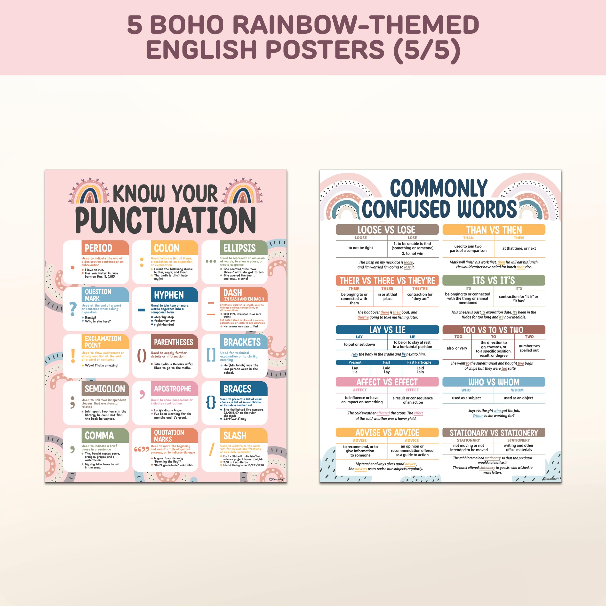 Mua Decorably 5 Boho Rainbow English Figurative Language Posters for ...