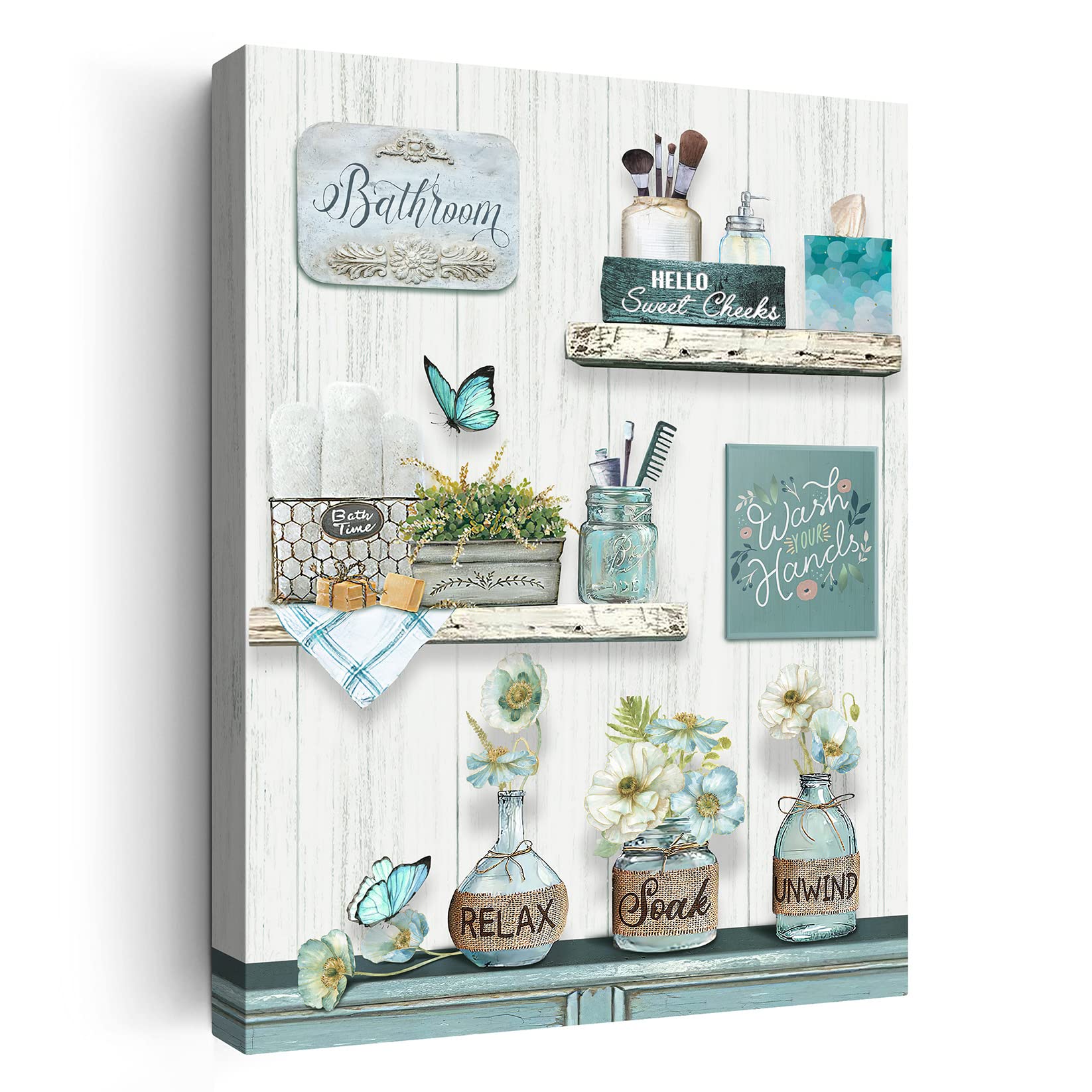 RUDIXICO Farmhouse Bathroom Decor Wall Art Rustic Flower and Butterfly ...