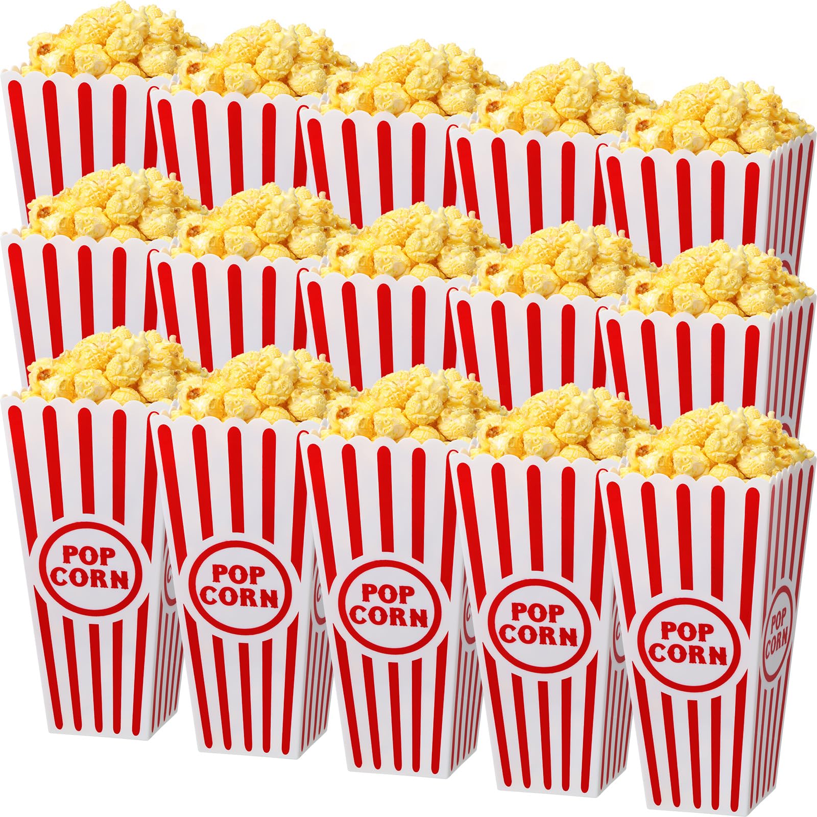 Yuxung 15 Pack Plastic Popcorn Boxes Red and White Striped Popcorn ...