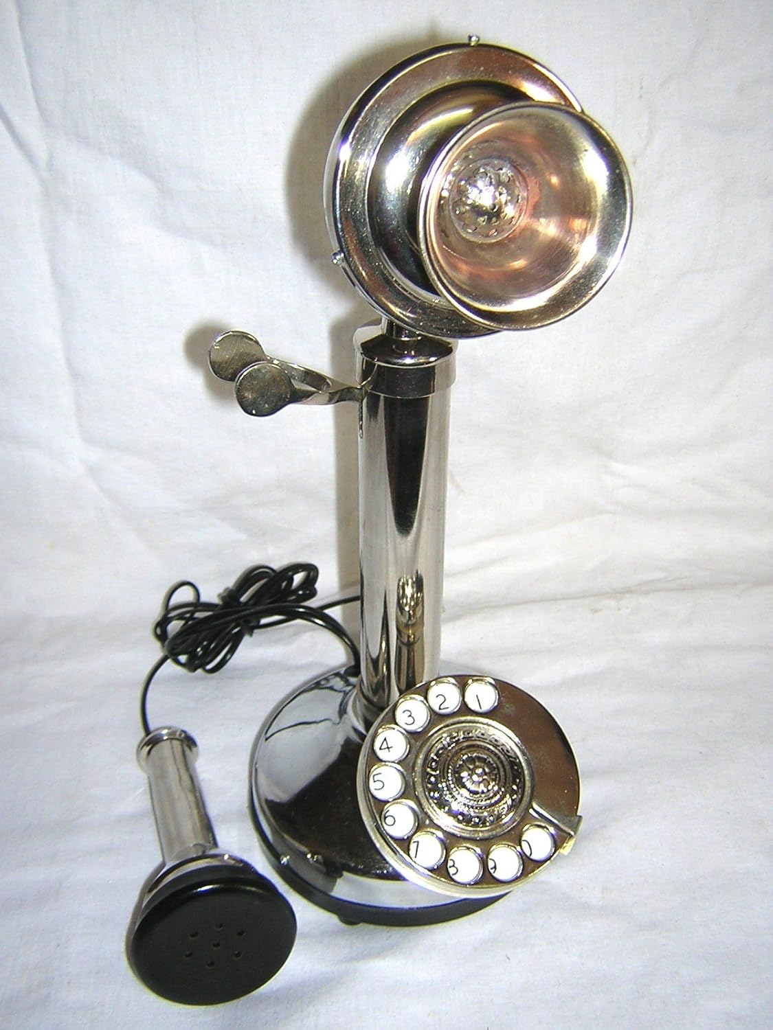 ANTIQUE / VINTAGE LOOK SILVER CANDLESTICK TELEPHONE ROTARY DIAL PHONE ...