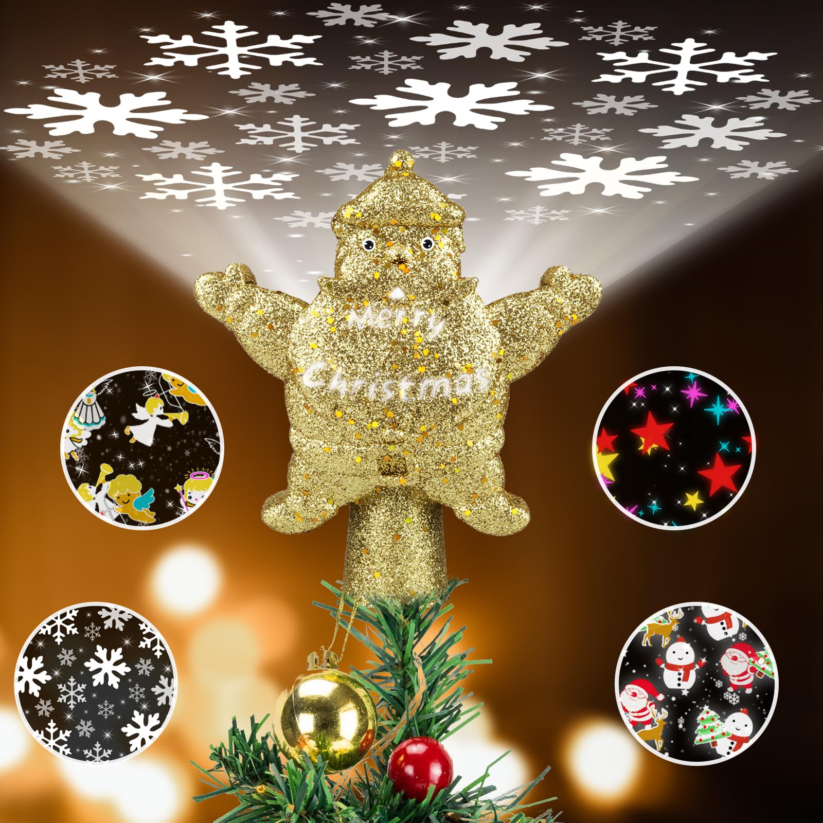 Christmas Tree Topper Lighted with 4 Projection Modes,Cute Top of ...