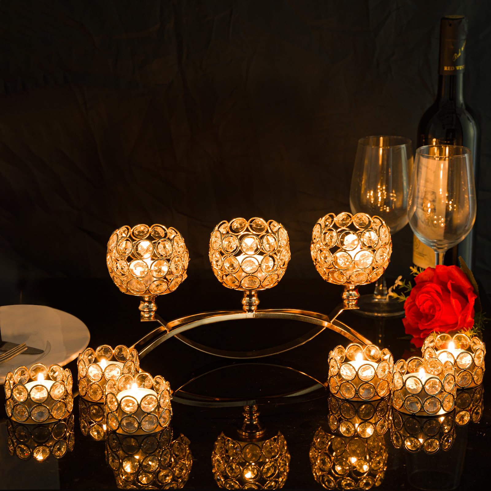 VINCIGANT Gold Crystal Candle Holders Decorative Candelabra 3 Arms with ...