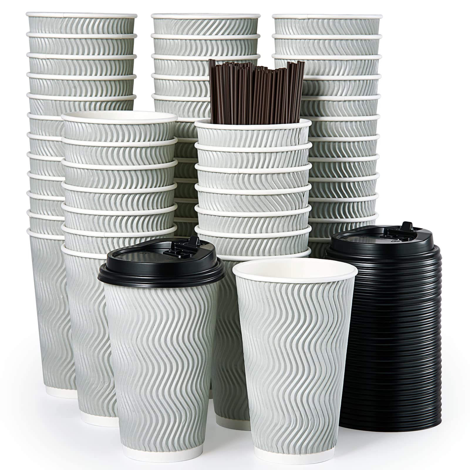 MUCHII 16 oz Disposable Coffee Cups, 80 Count 16 oz Paper Coffee Cups ...