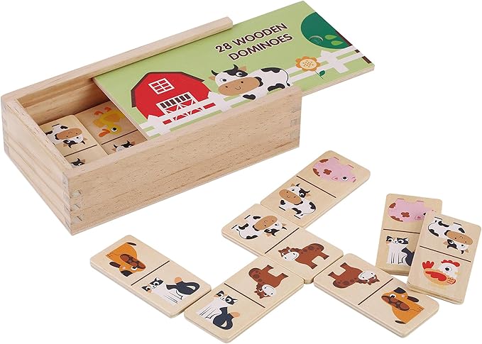 Wooden Farm Animal Dominoes – 28 pcs – Traditional Travel Game – for ...