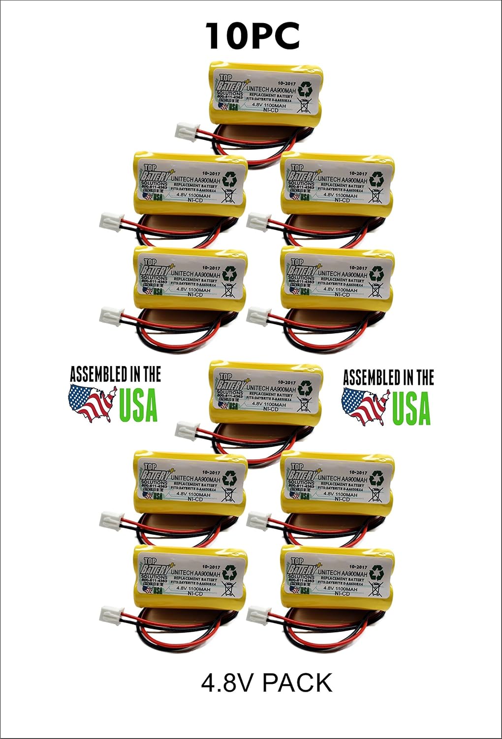 10pc Unitech Ni-CD AA900mAh 4.8V replacement battery: Amazon.ca ...