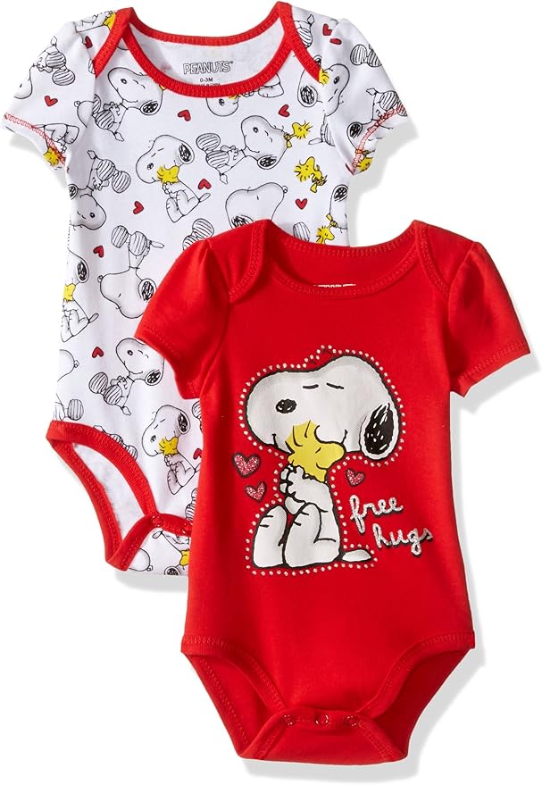 Amazon.com: Peanuts Baby Girls' Snoopy 2 Pack Bodsuit Layette Set, Red ...
