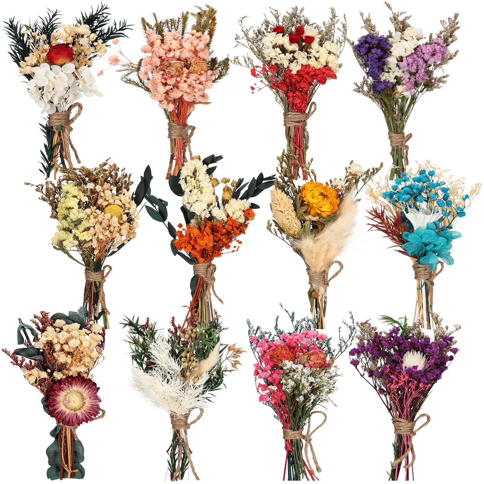 Layhit 12 Pack Boho Dried Flower Bouquet Mini Wedding Handmade Dry ...