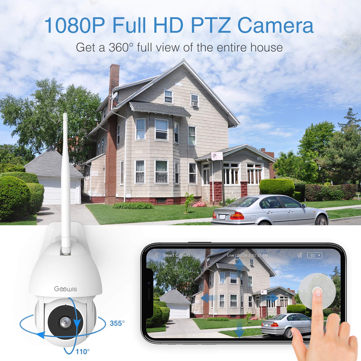 Mua Security Camera Outdoor, Goowls 1080P Pan/Tilt 2.4G WiFi Home Smart ...
