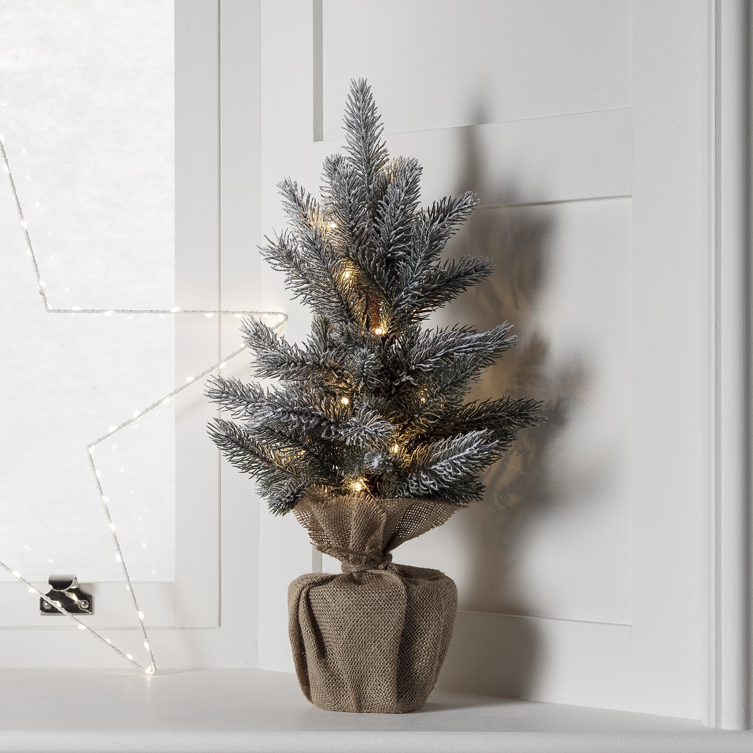 53cm Pre Lit Battery Operated Mini Frosted Christmas Tree by Lights4fun ...