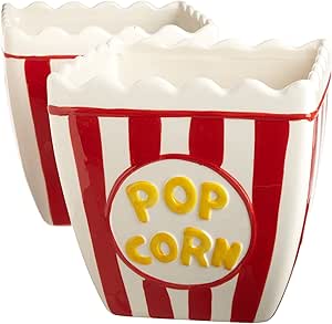 Amazon.com | DII Pop Corn Ceramic Large Popcorn Bowl, Set of 2: Serving ...