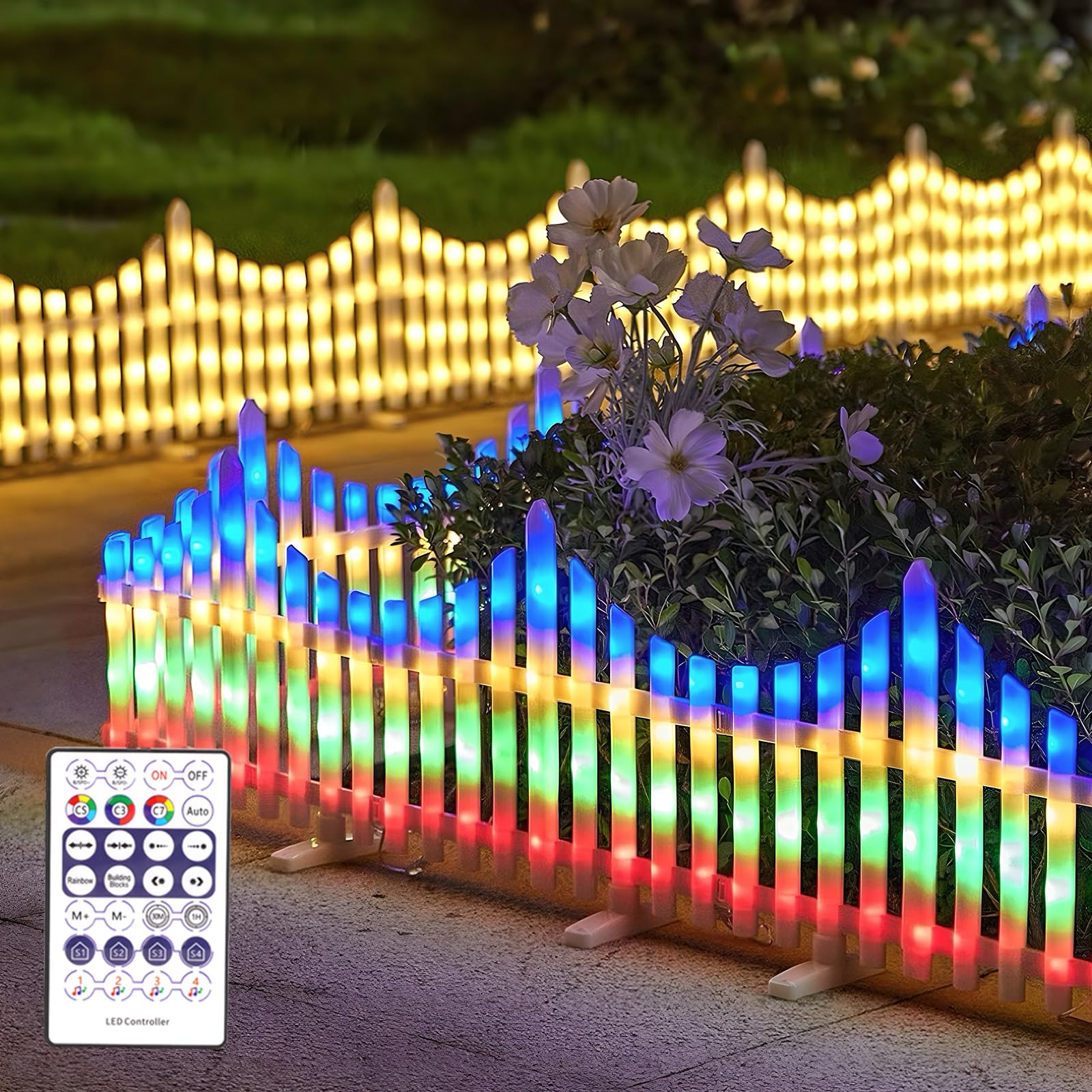 8 Pack Christmas Decorations Lighted Garden Fence, 13.78x11inch Plug-in ...