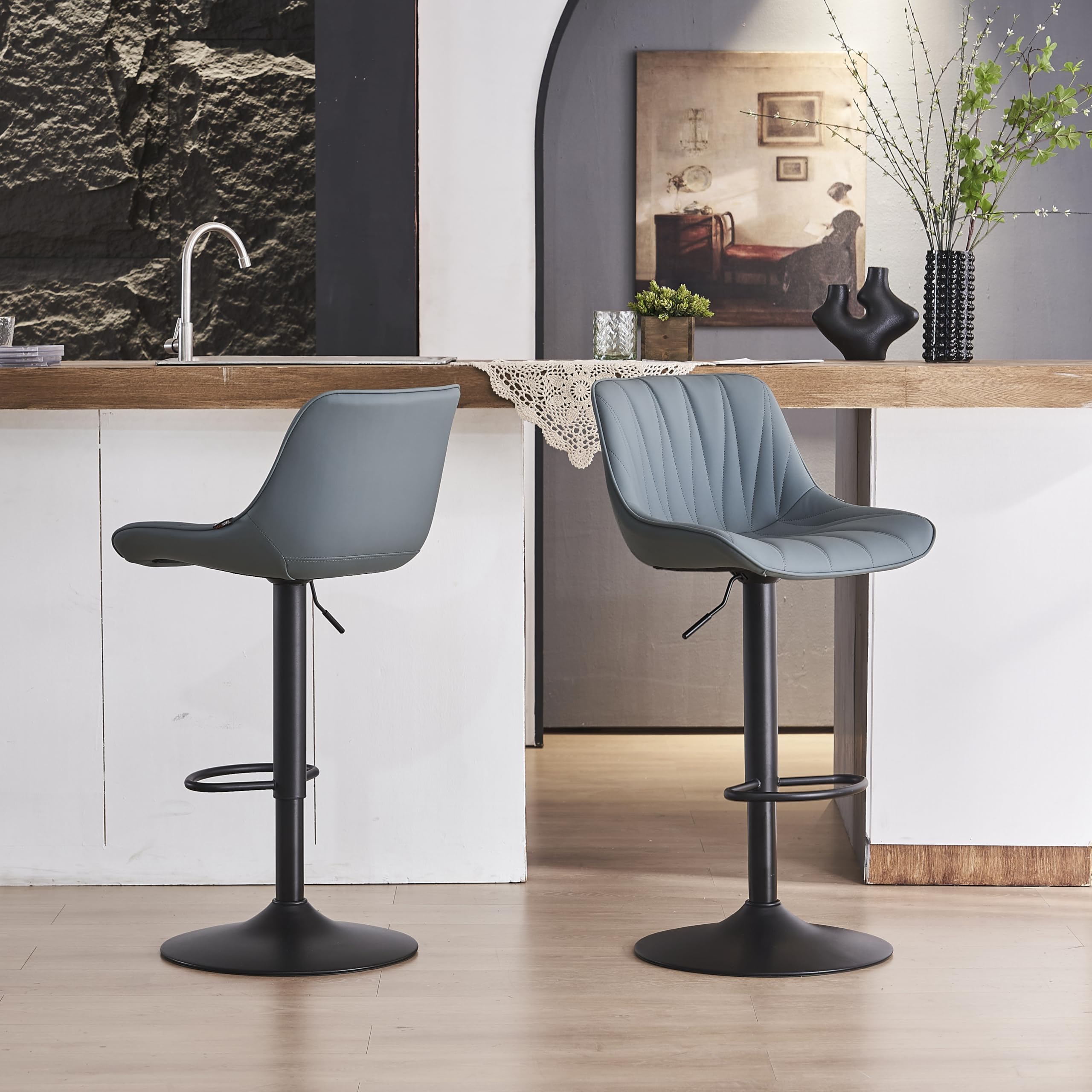 YOUNIKE Bar Stools Set of 2 for Kitchen Island, Greyblue Swivel Tall ...