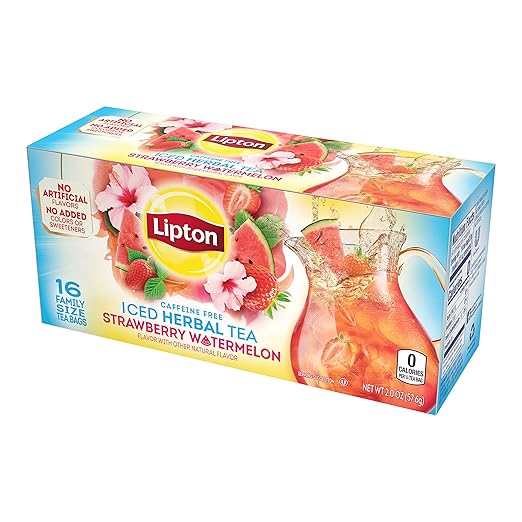 Lipton Herbal Tea, Iced, Strawberry Watermelon, Caffeine Free, Family Size | Fig App